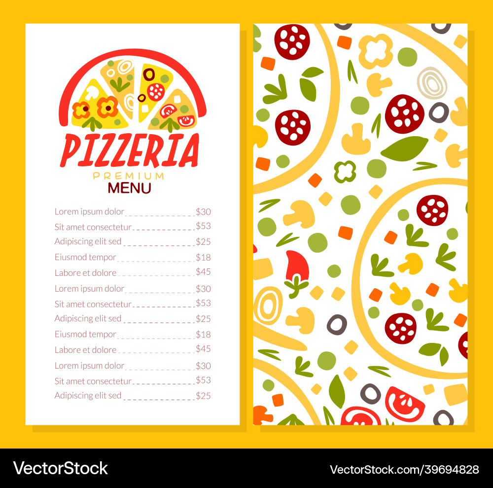 Pizza house or pizzeria menu vertical Royalty Free Vector