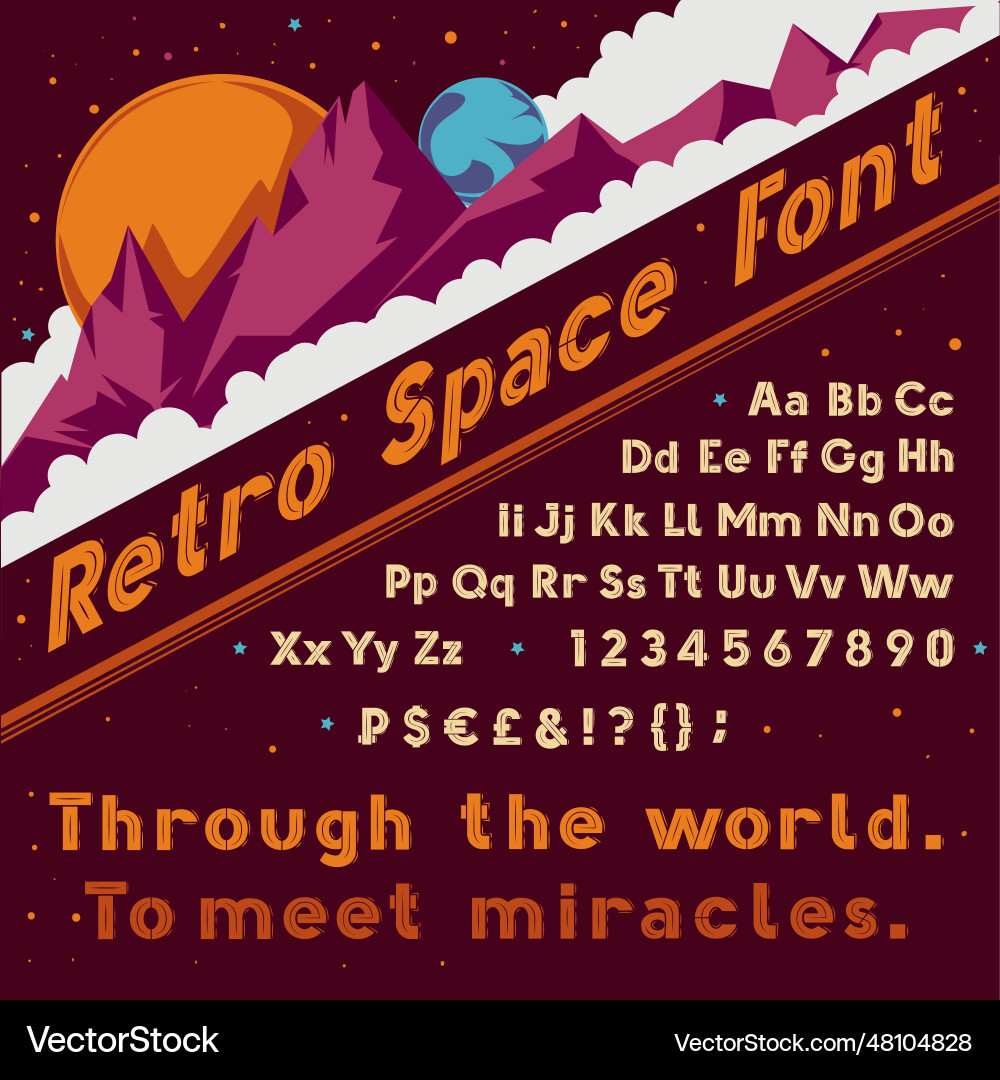Retro space font vintage cosmic alphabet Vector Image