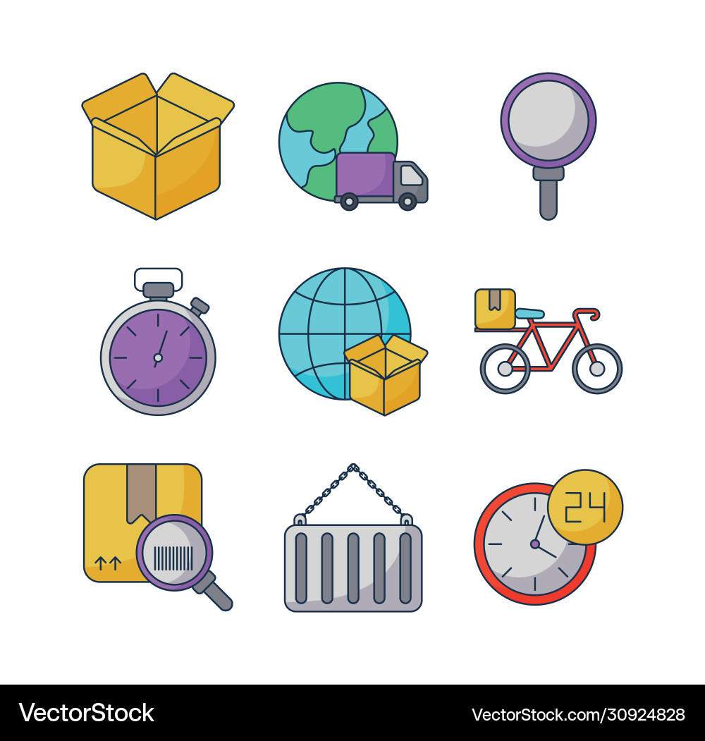 Set icons freight delivery logistics on white Vector Image