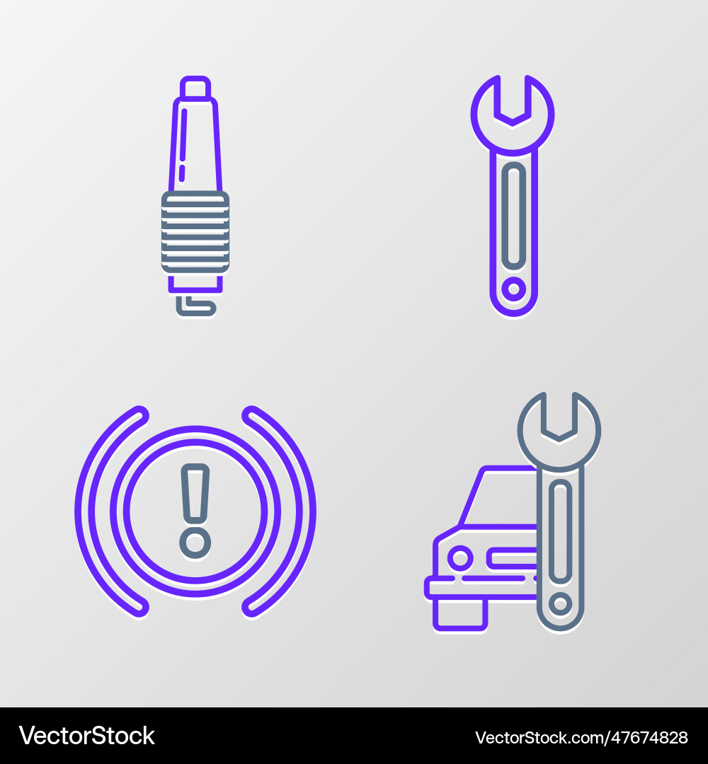 Set line car service brake system warning wrench Vector Image