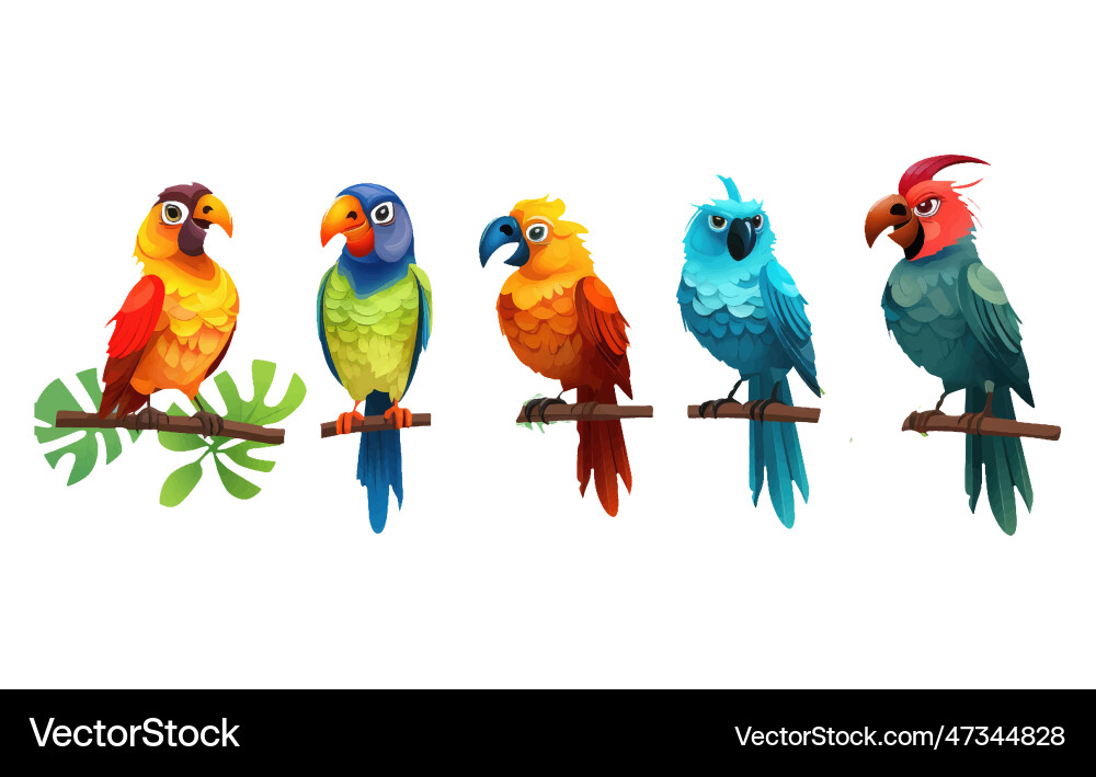 Set of tropical bird Royalty Free Vector Image