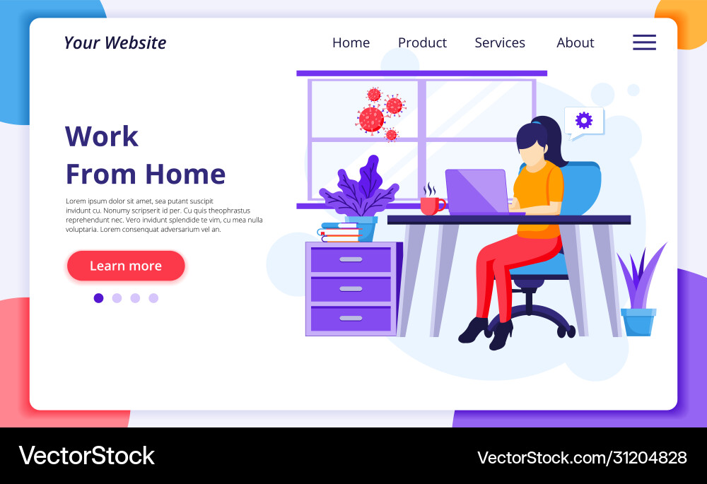 Working from home concept a woman work on laptop Vector Image