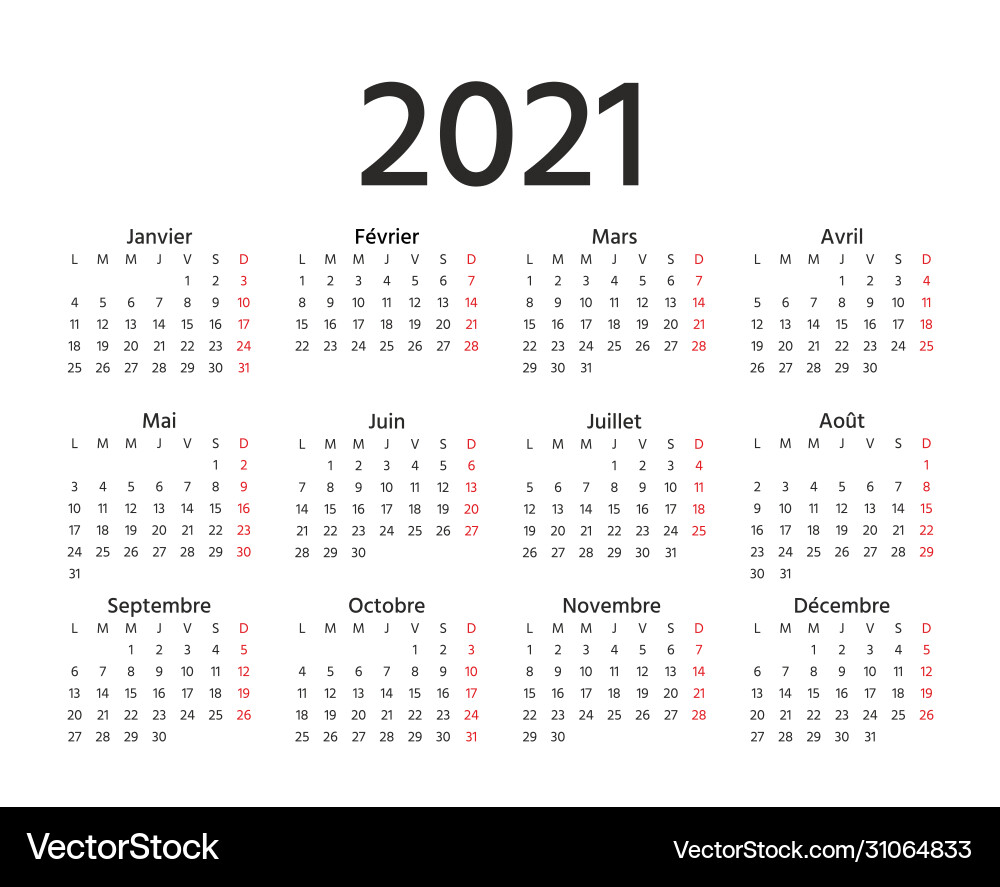2021 french calendar template year planner Vector Image
