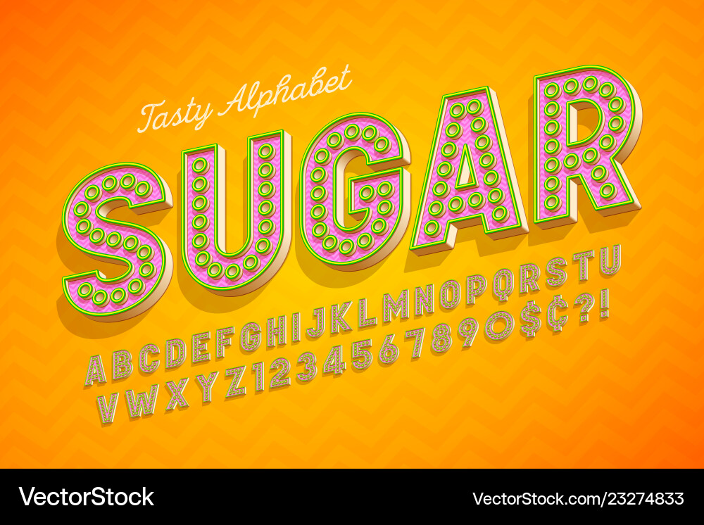 Comical tasty 3d display font design alphabet Vector Image