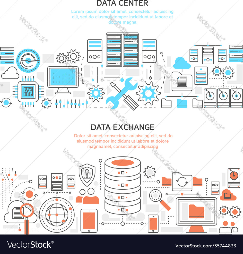Datacenter horizontal linear banners Royalty Free Vector