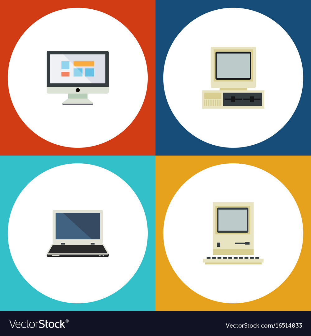 Flat icon laptop set notebook computer Royalty Free Vector
