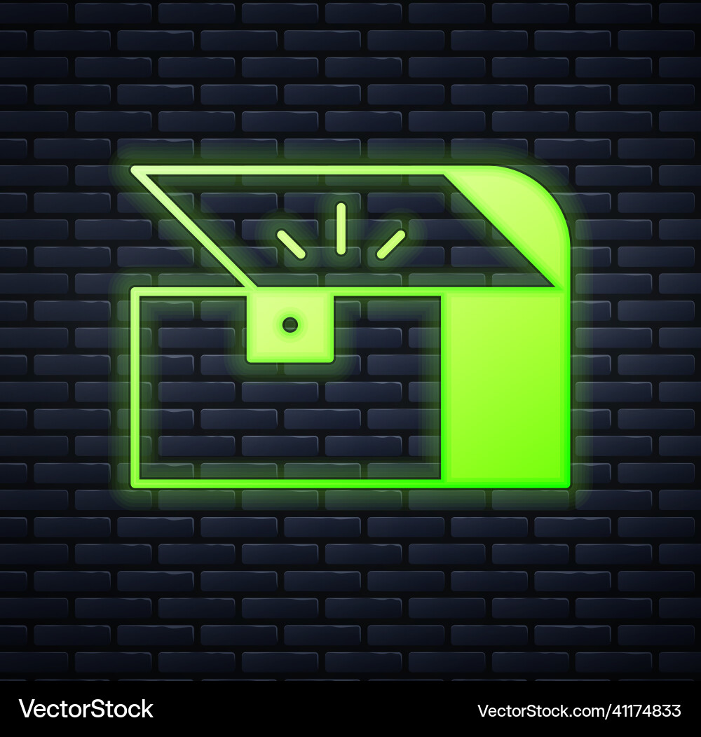 Glowing neon chest for game icon isolated on brick