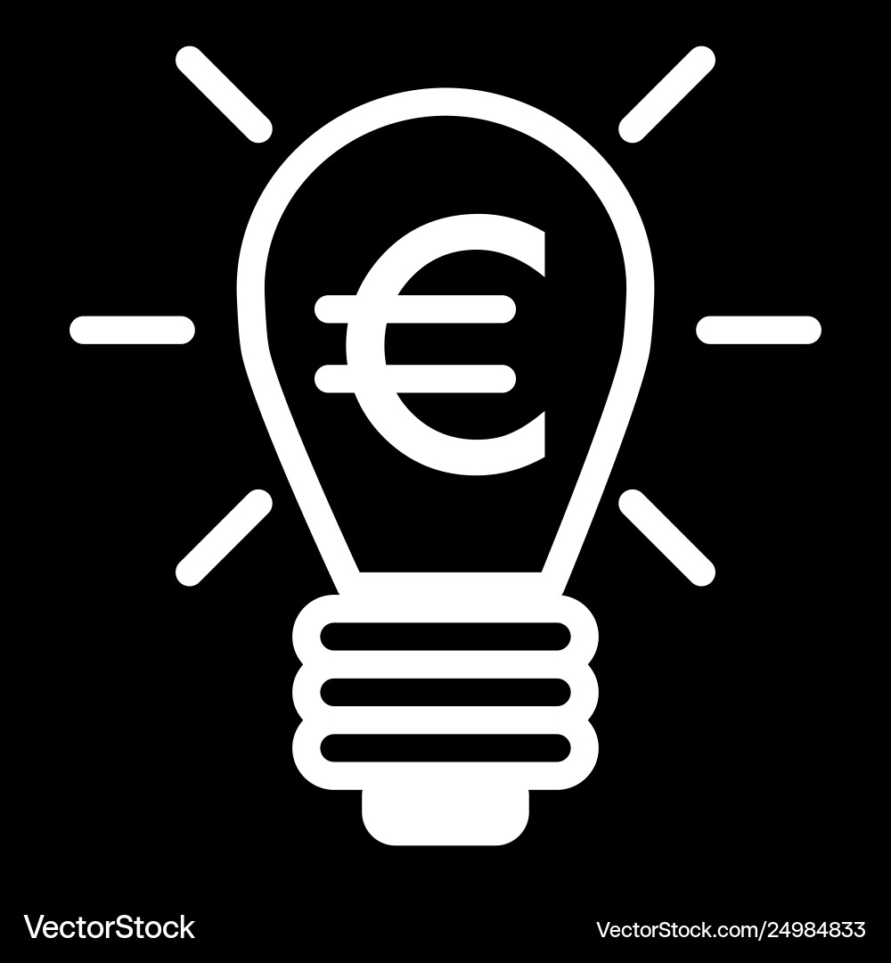 Lighting bulb and euro icon black Royalty Free Vector Image