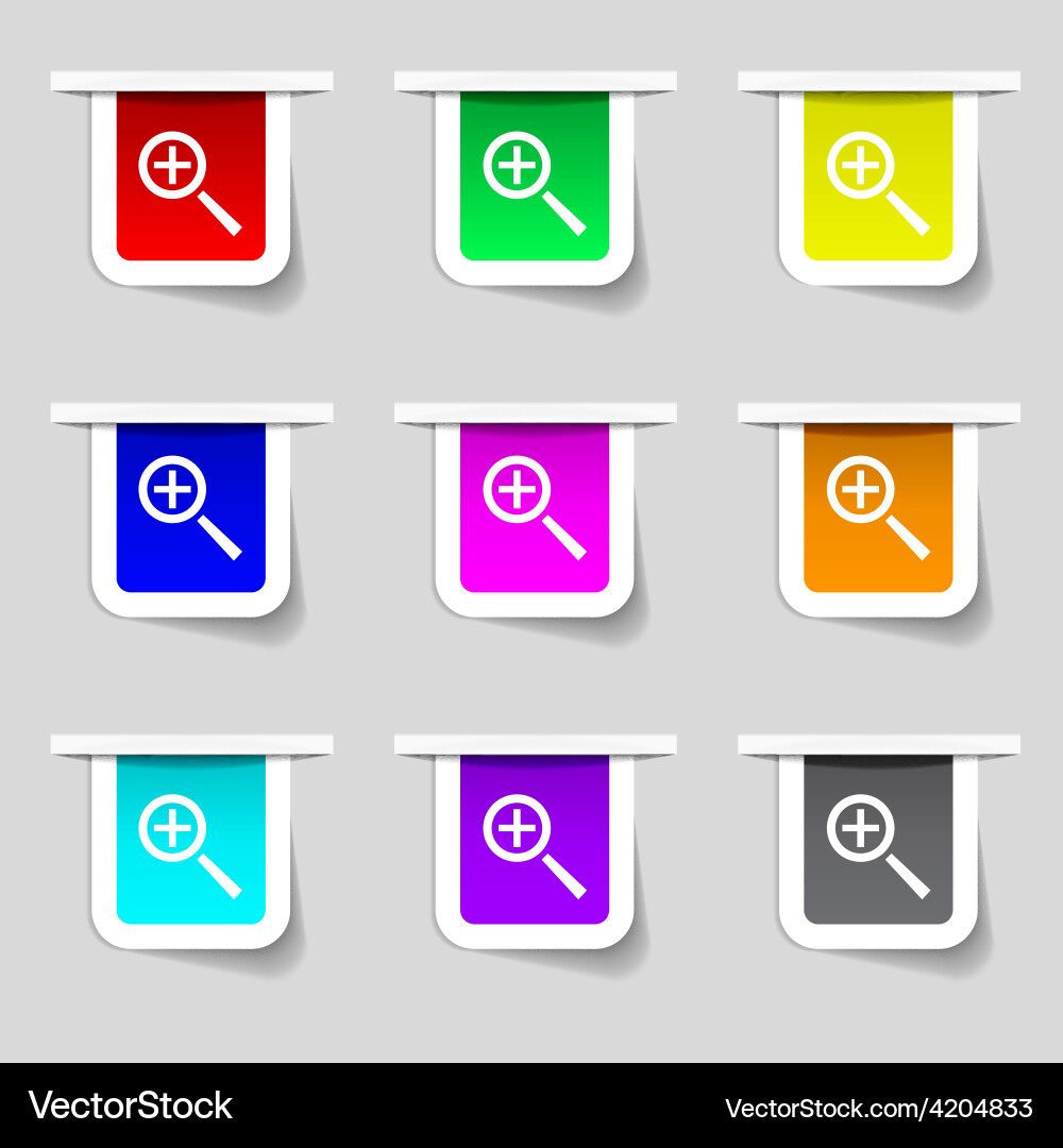 Magnifier glass zoom tool icon sign set Royalty Free Vector