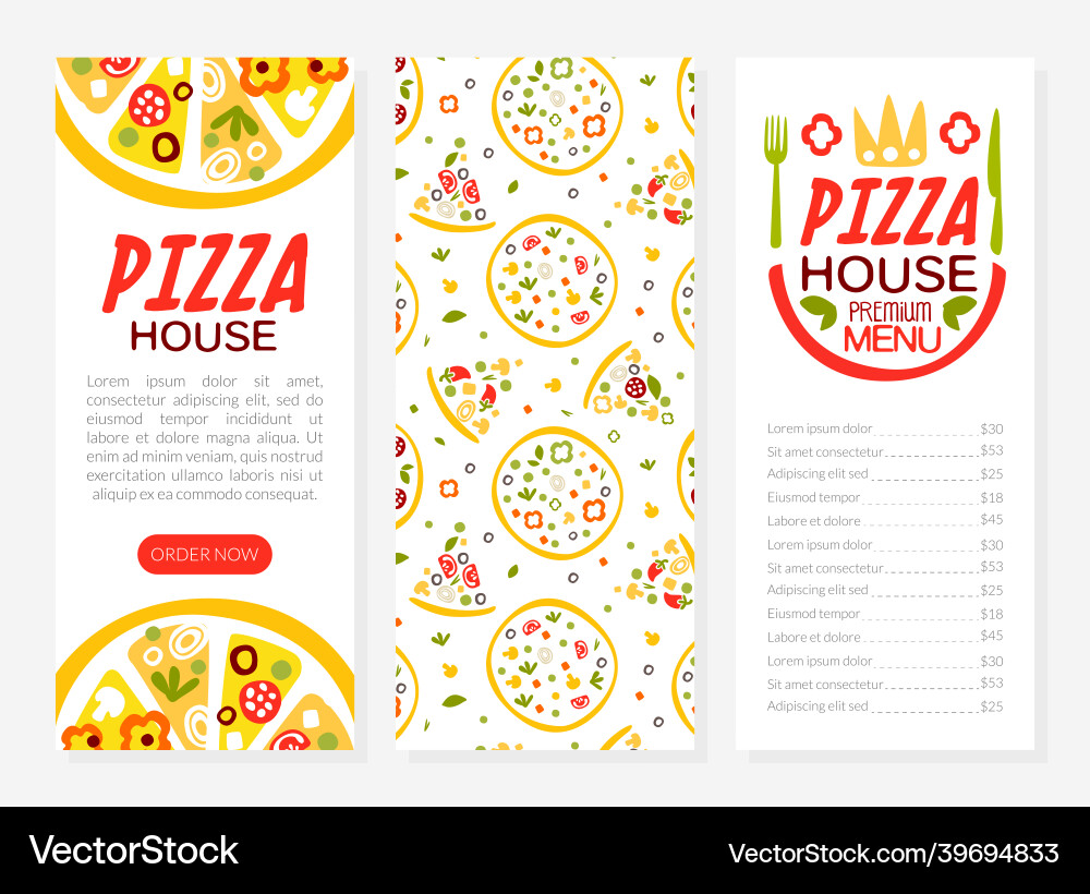 Pizza house or pizzeria menu vertical Royalty Free Vector