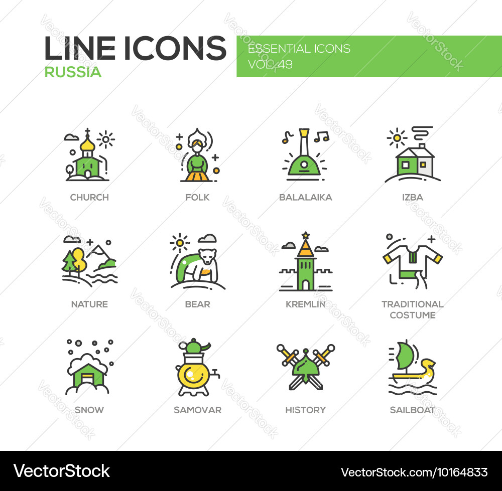 Russian symbols - flat design line icons set Vector Image