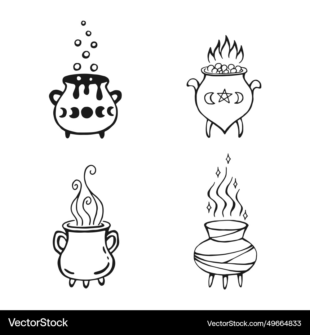 Set of boiling magic cauldron hand drawn isolated Vector Image