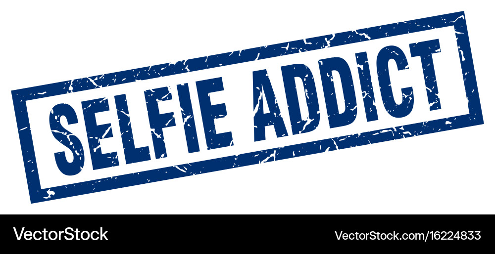 Square grunge blue selfie addict stamp Royalty Free Vector