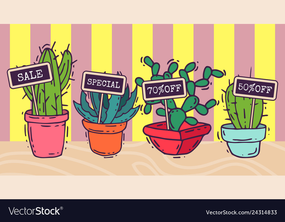 Succulents decorative banners cacti green plants Vector Image
