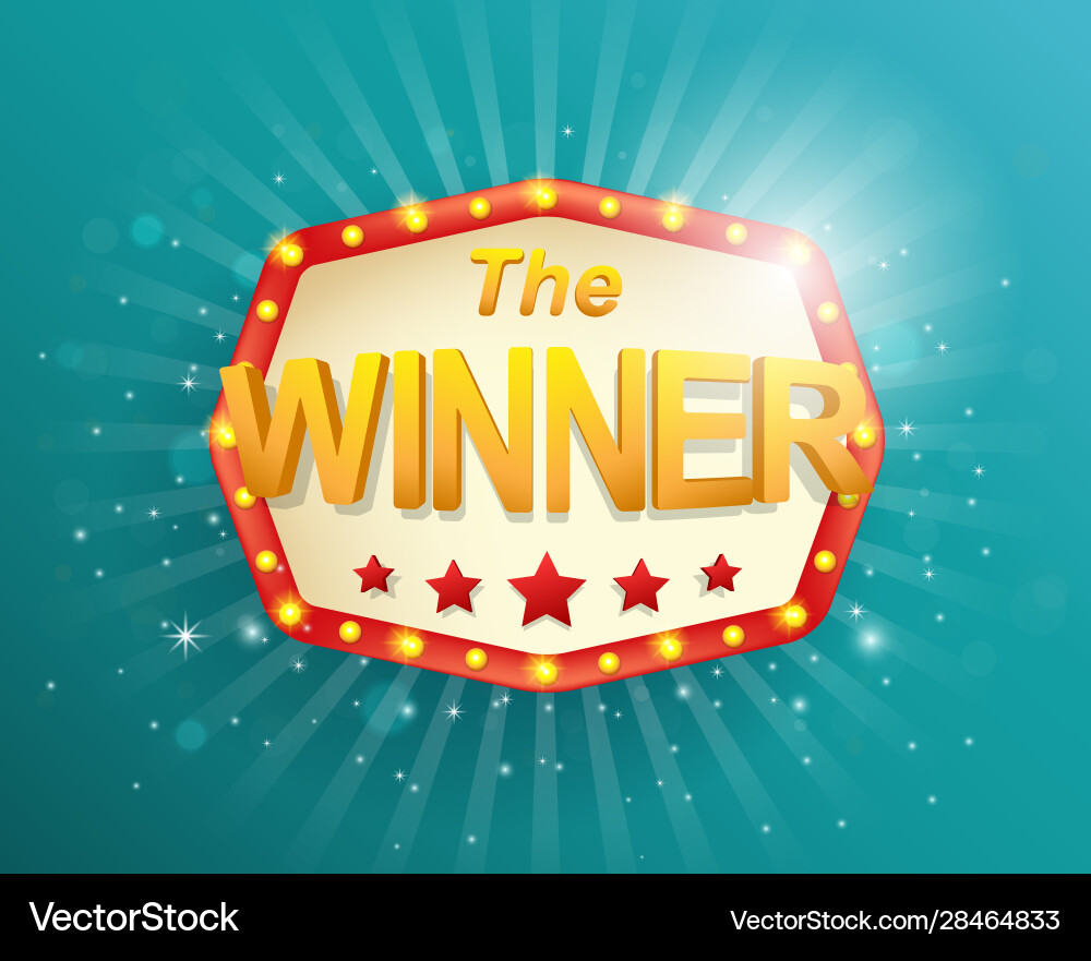 Winner retro banner with vintage light frame Vector Image