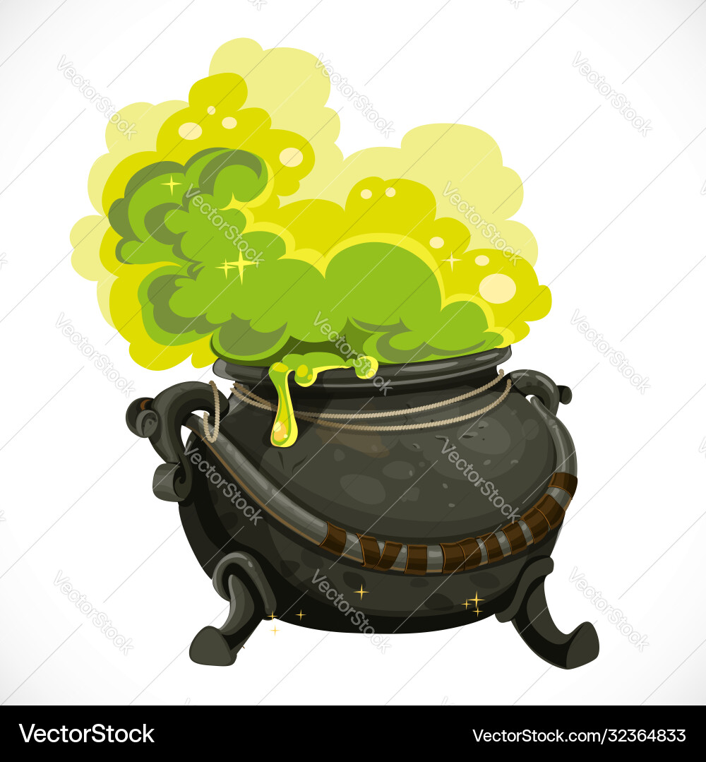 Witches cauldron with green potion and steam Vector Image
