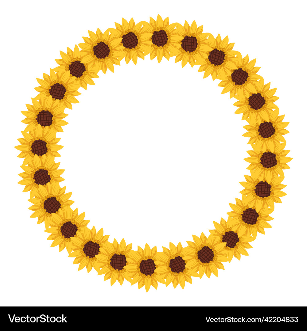 Yellow sunflower wreath round frame cute bright Vector Image