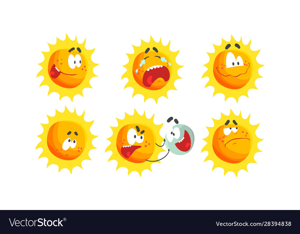 Cartoon sun expressing different emotions Vector Image