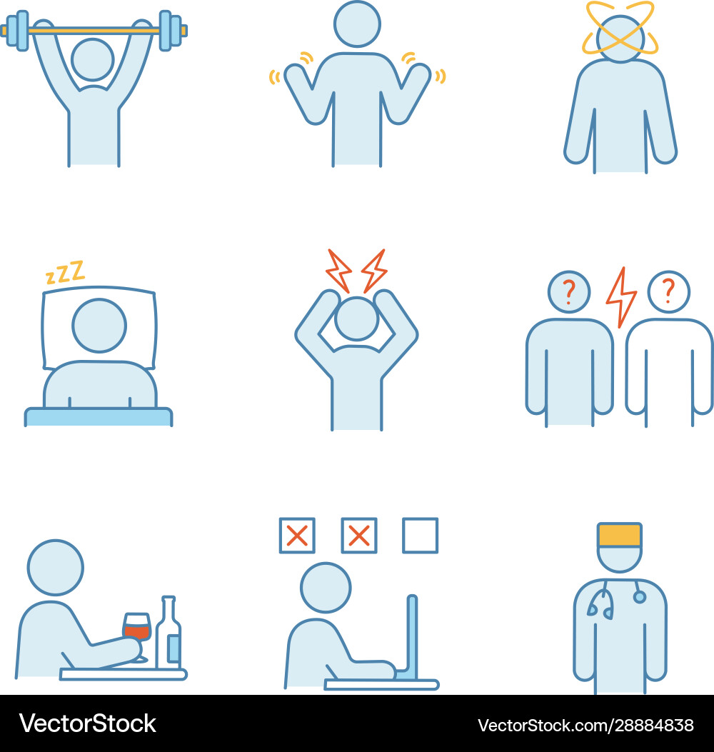 Emotional stress color icons set Royalty Free Vector Image