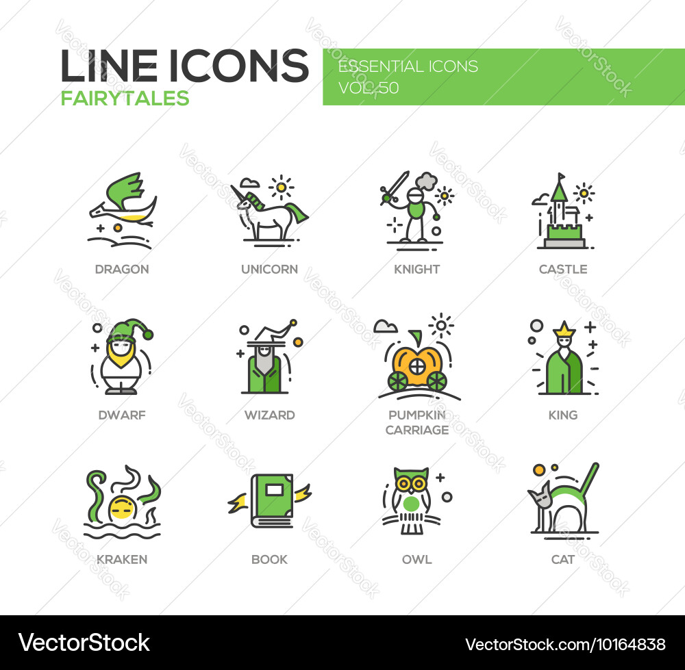 Fairy Tales- flat design line icons set Royalty Free Vector