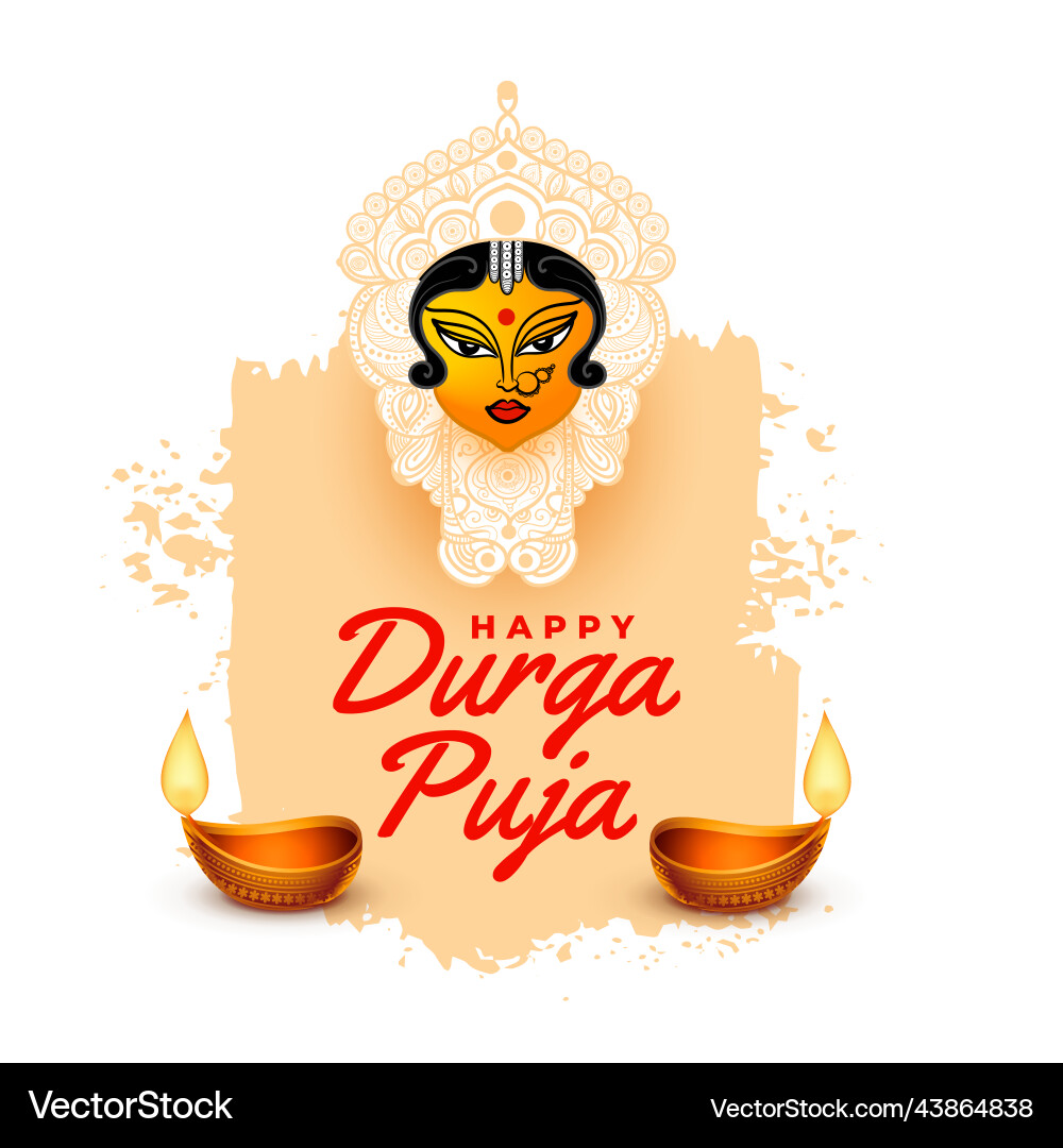 Happy durga puja greeting background with diya Vector Image