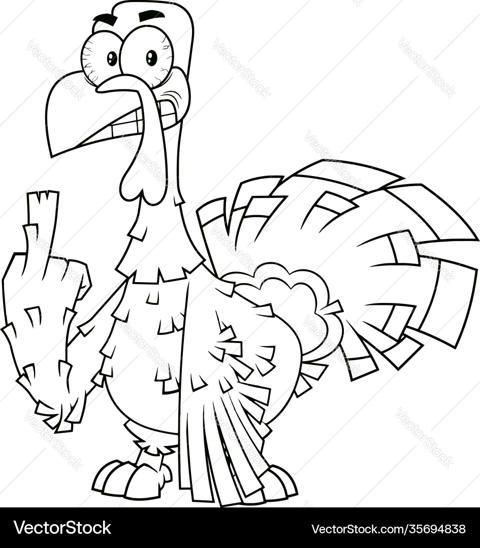 Outlined angry turkey cartoon character Royalty Free Vector