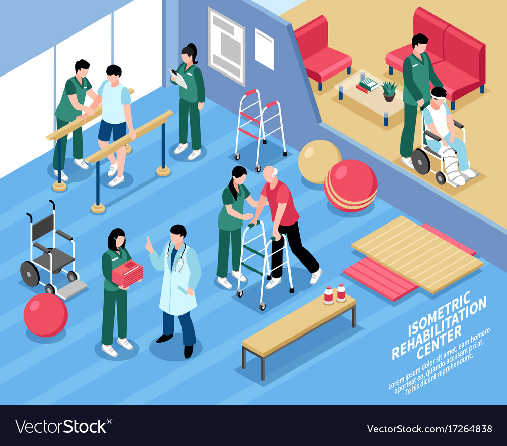 Rehabilitation Center Nurses Isometric Poster Vector Image