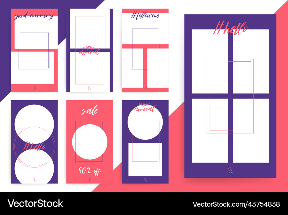 Set of 7 bright editable template for stories Vector Image