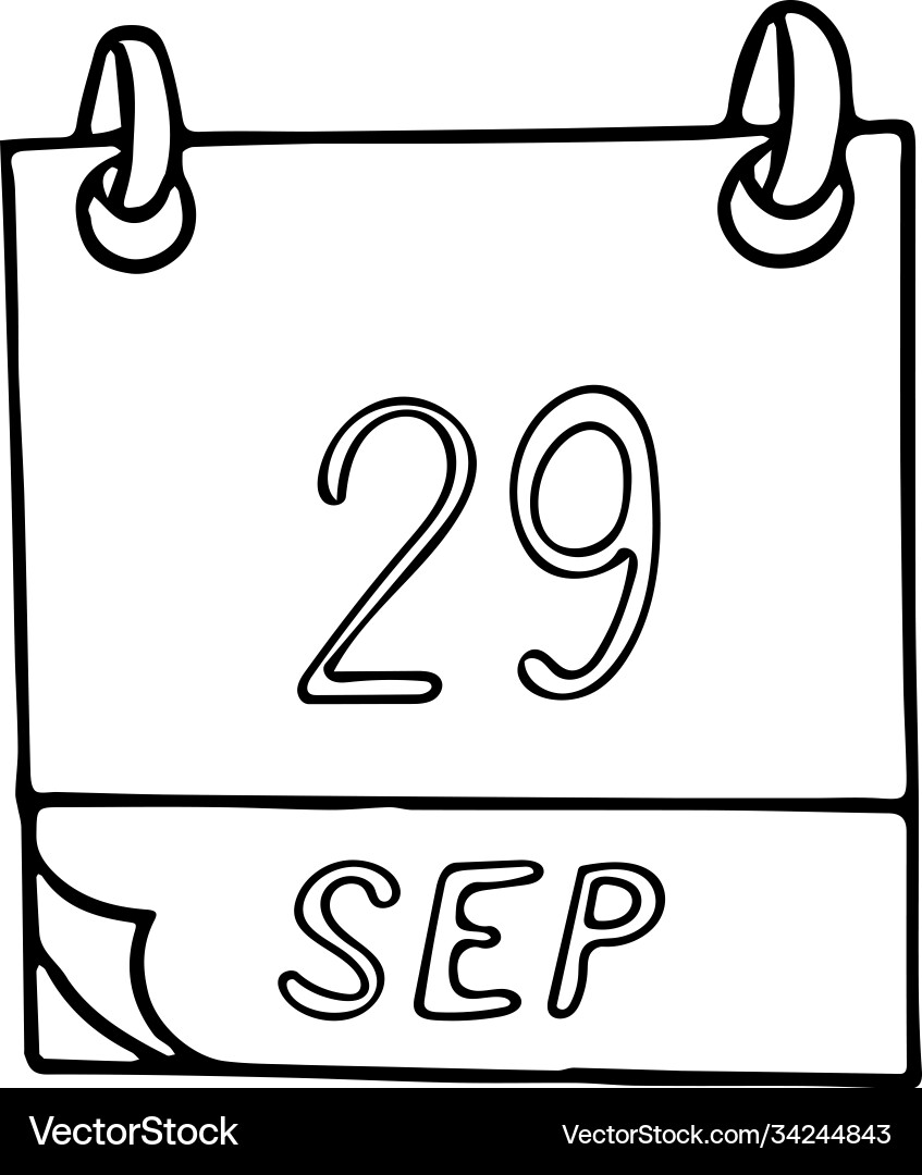 Calendar hand drawn in doodle style september 29 Vector Image