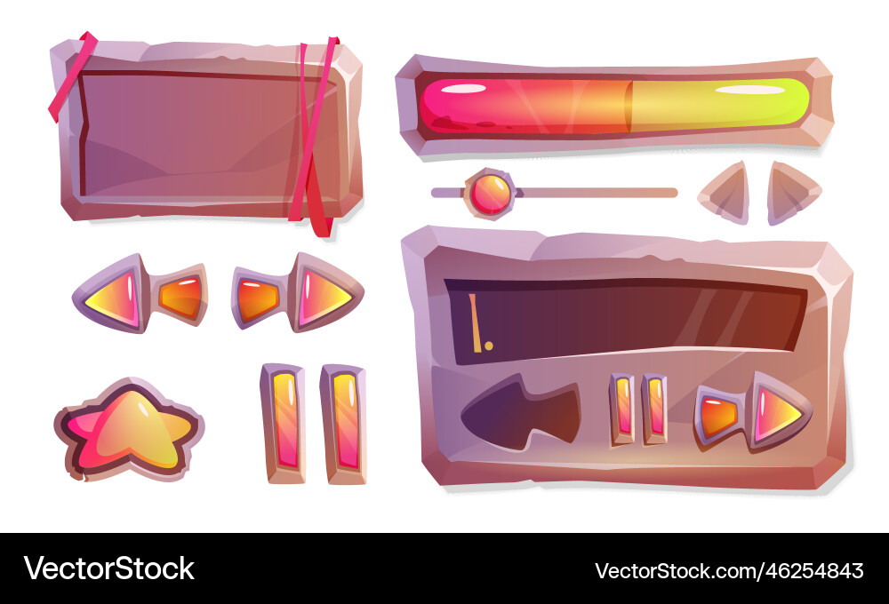Cartoon stone game buttons gui or ui design Vector Image