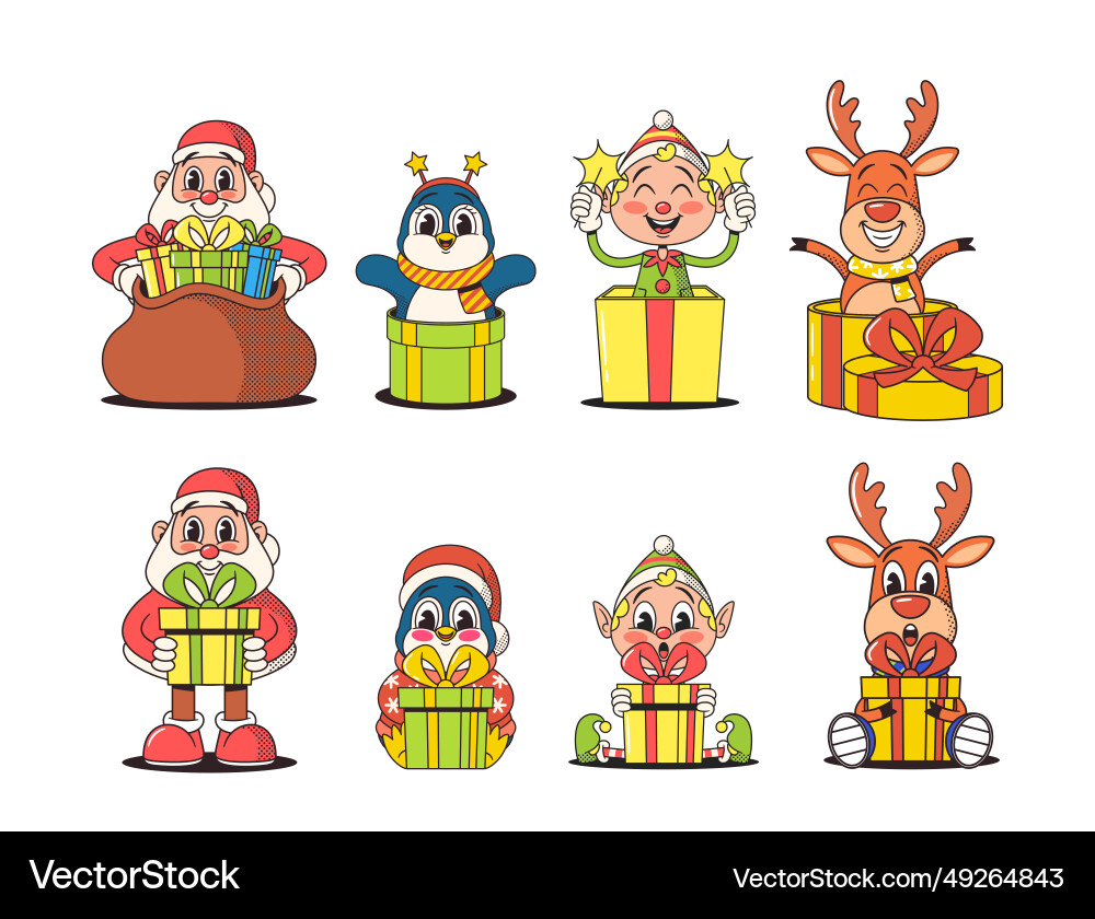 Christmas characters in a charming retro style Vector Image