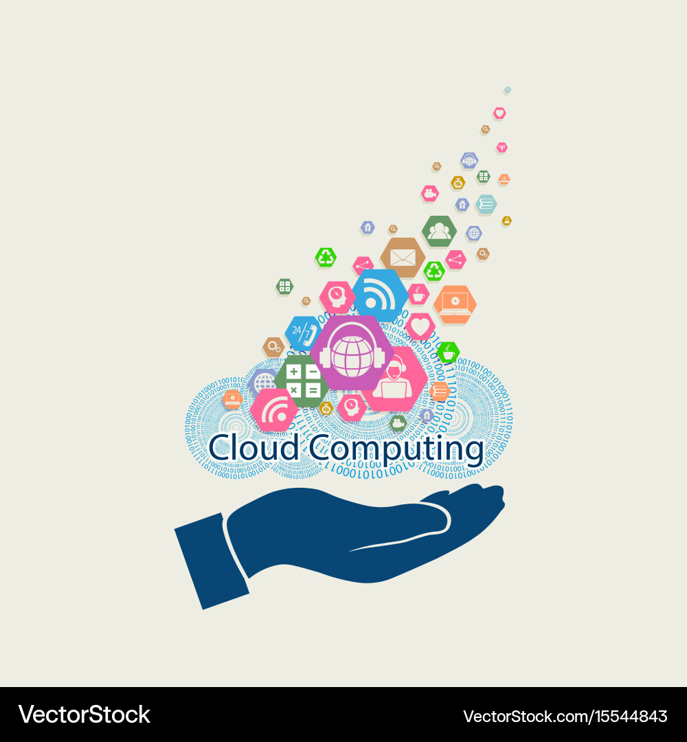 Computer cloud with hand silhouette Royalty Free Vector