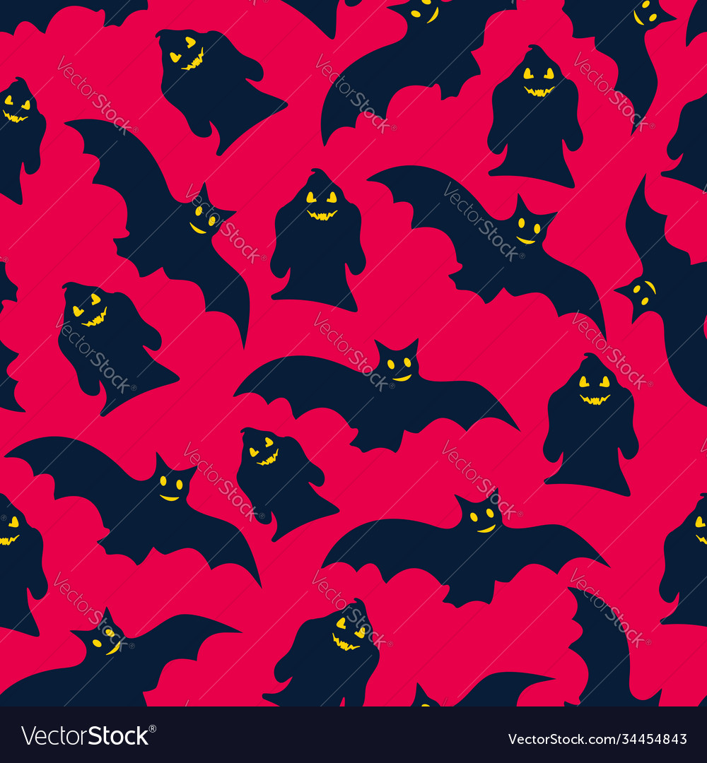 Halloween seamless pattern ghosts bats Royalty Free Vector