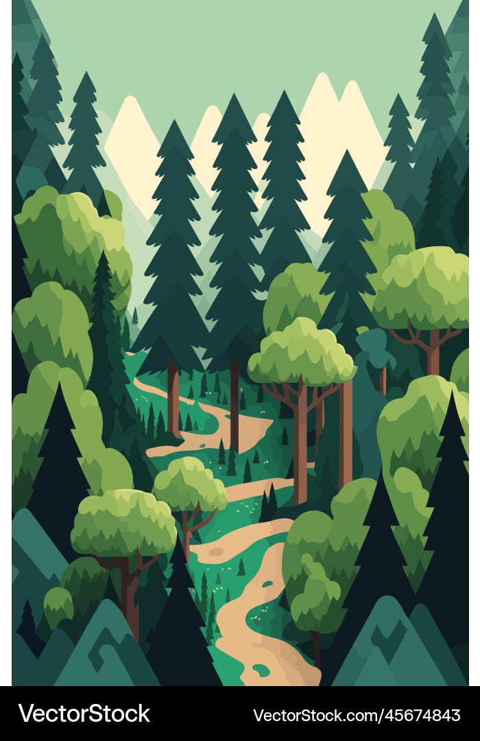 Landscape green forest pine trees in wilderness Vector Image