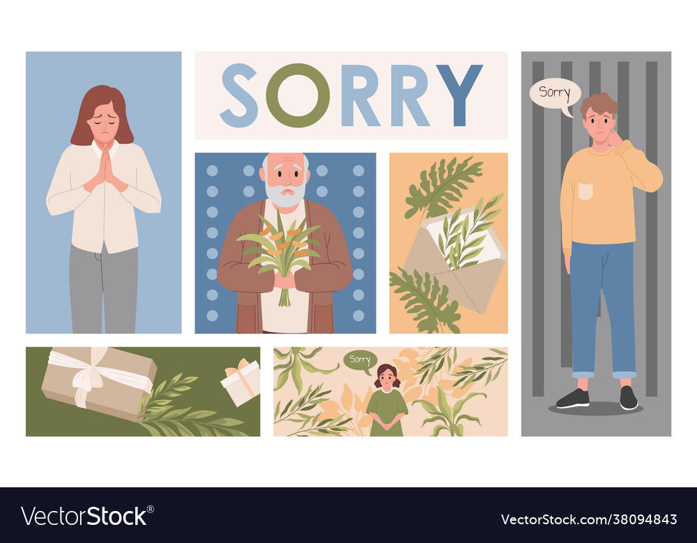 Men and women apologizing to offended people Vector Image