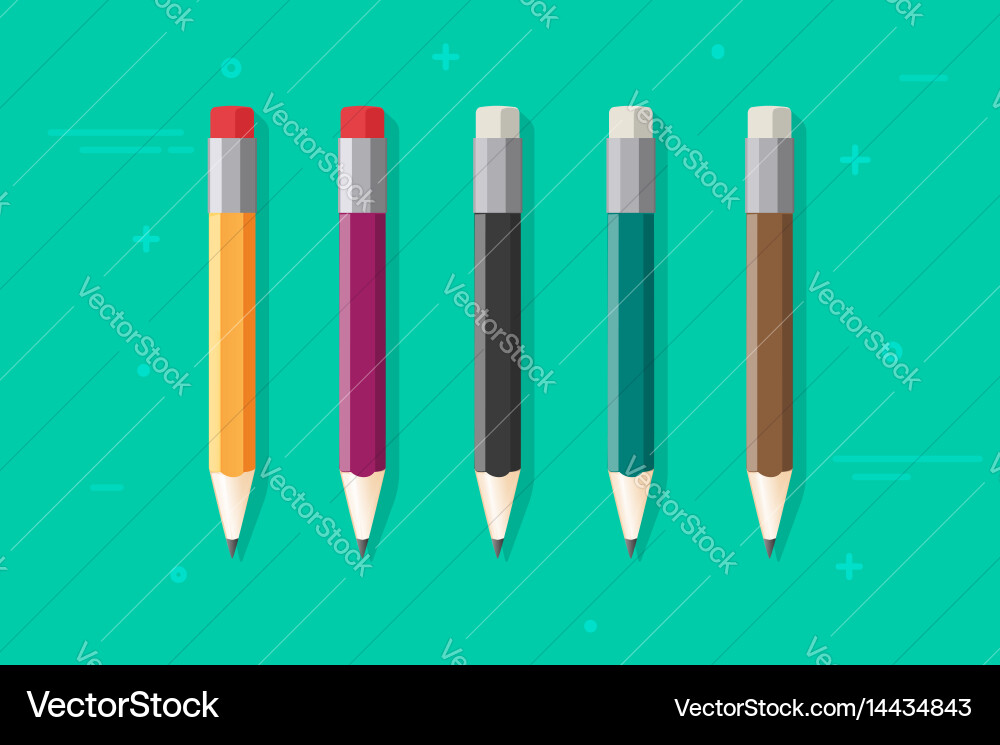 Pencils set isolated flat cartoon color Royalty Free Vector