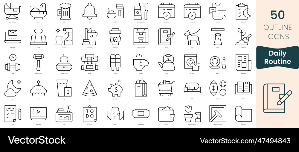 Set of daily routine icons thin linear style Vector Image