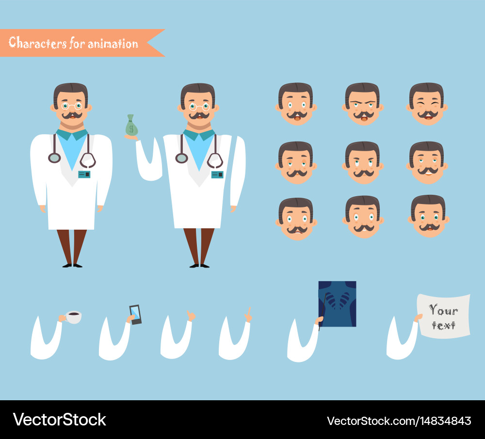 Smart doctor presenting in various action Vector Image