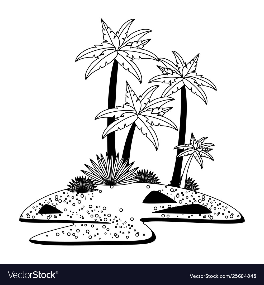 Beach with palms and rocks scenery isolated Vector Image