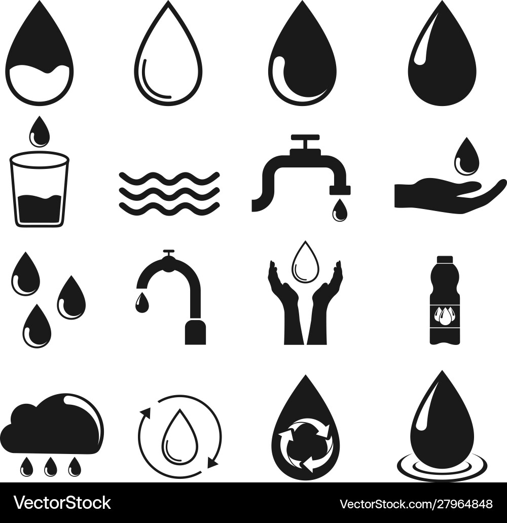 Water icons set isolated on white background Vector Image