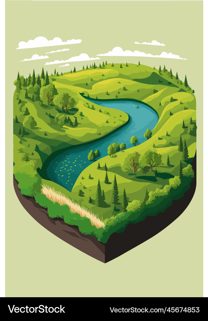 Grassland landscape view meadows hills and Vector Image