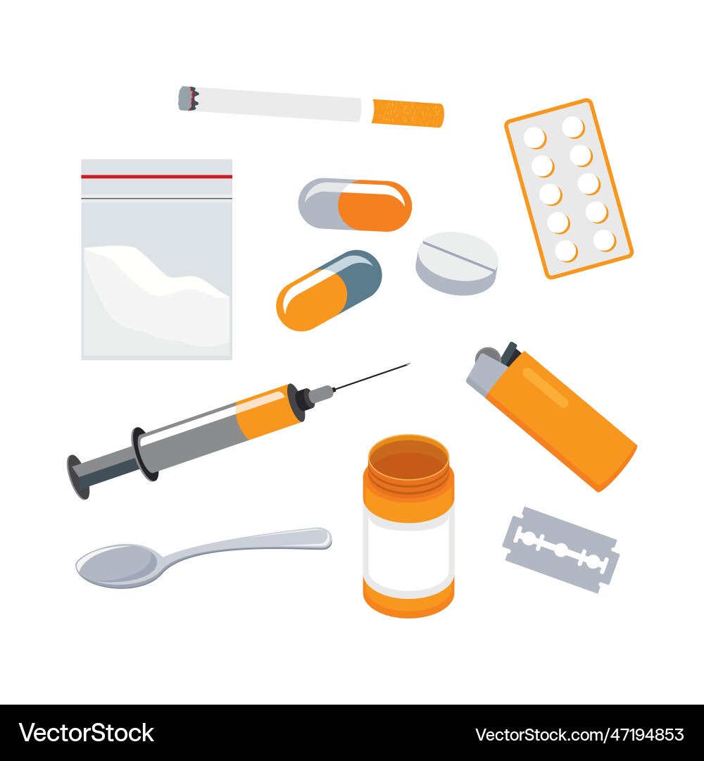 Hard drugs abuse icon set Royalty Free Vector Image