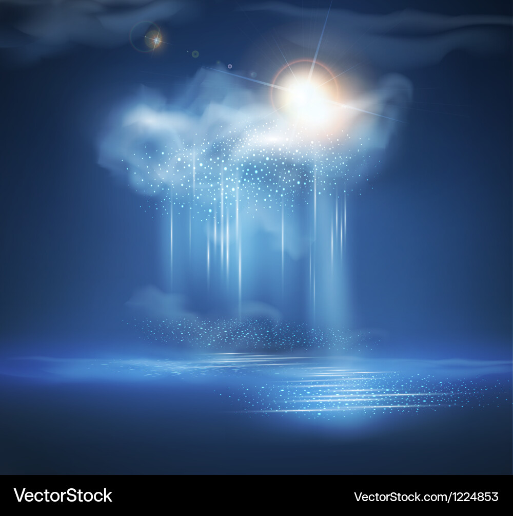 Sea night landscape with thunderstorm and light Vector Image