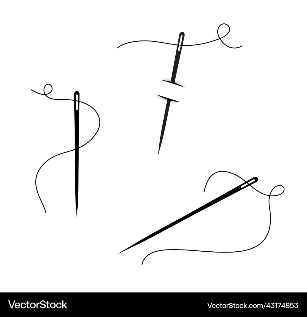 Sewing needles of different sizes and stitch Vector Image