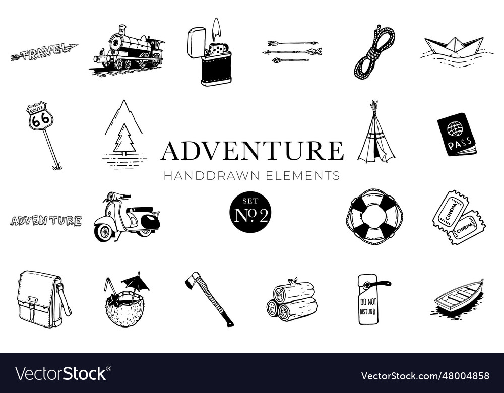 Adventure handdrawn elements travel drawings Vector Image