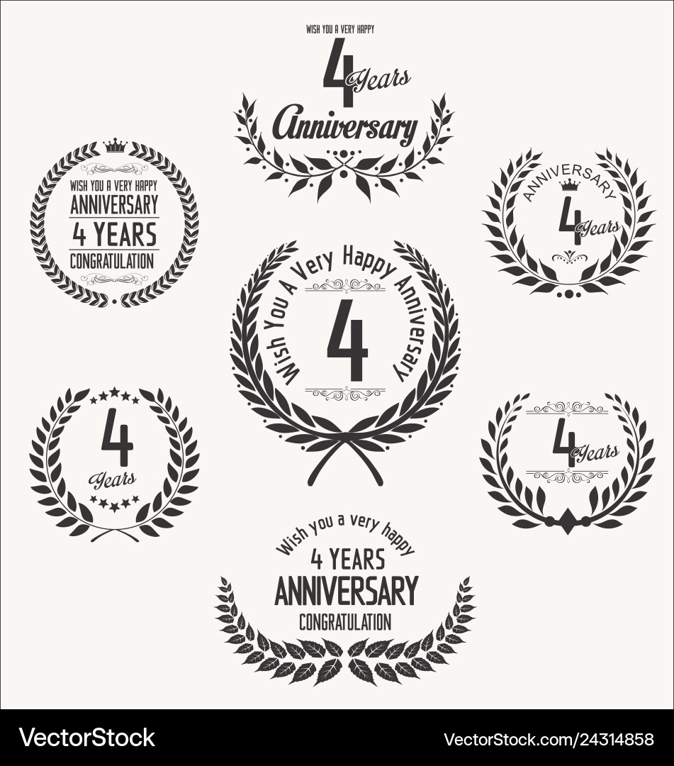 Anniversary laurel wreath 4 years Royalty Free Vector Image
