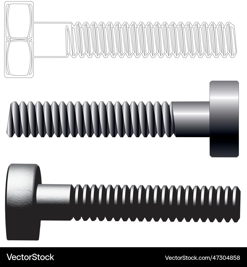 Blueprint screw realistic bolt in 3d Royalty Free Vector