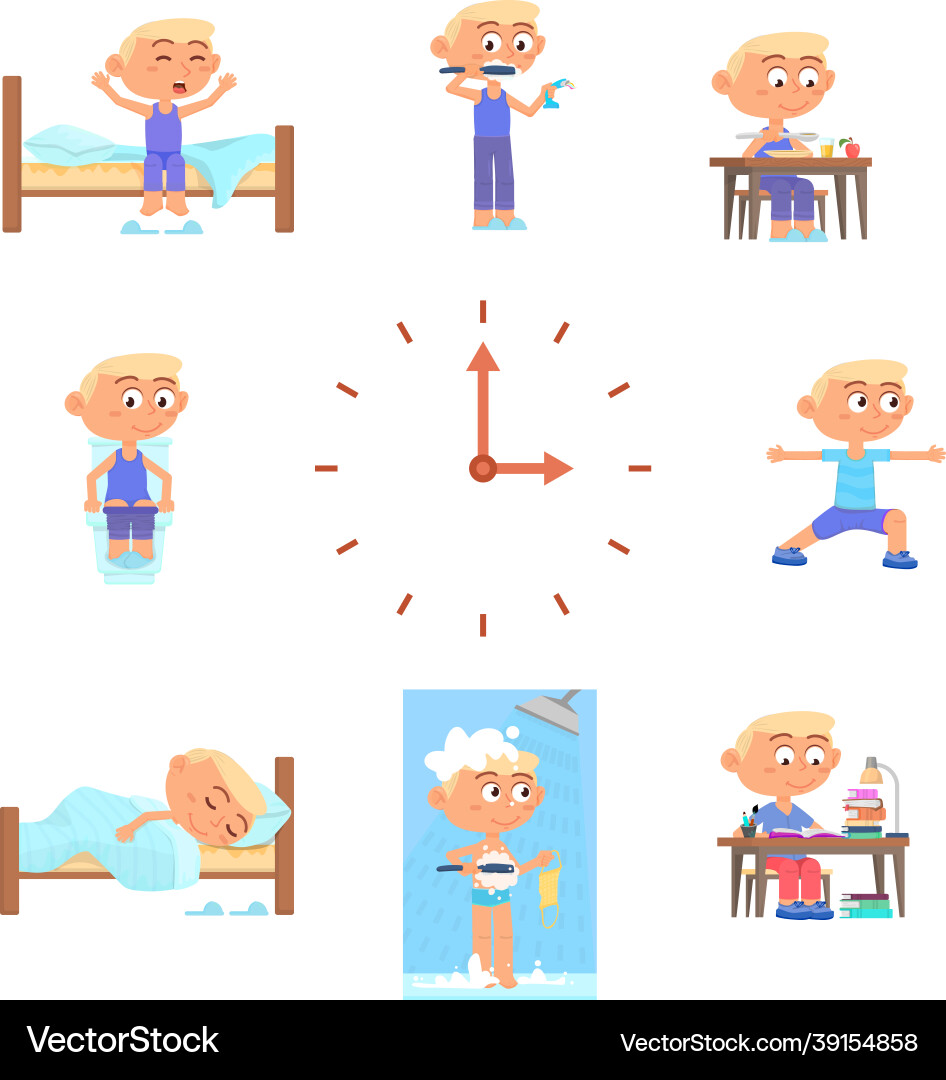 Boy daily schedule cartoon child school routine Vector Image