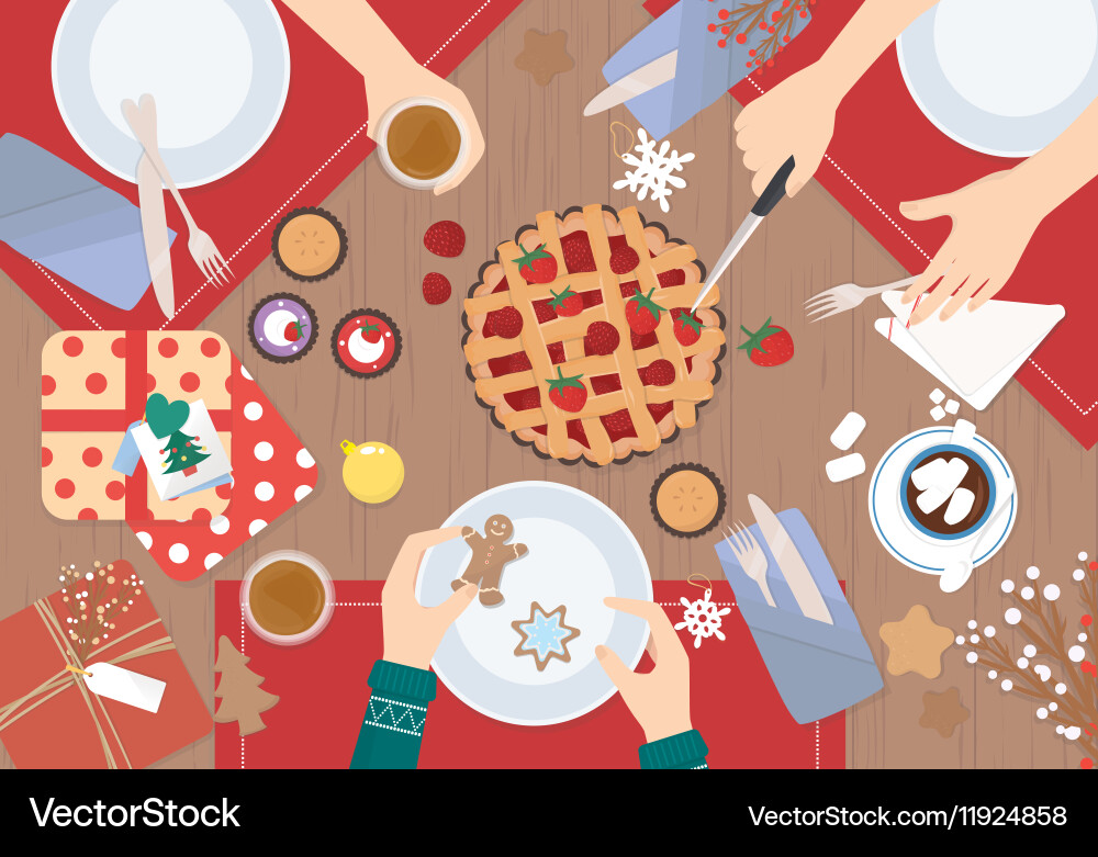 Christmas dinner on wood table design Royalty Free Vector