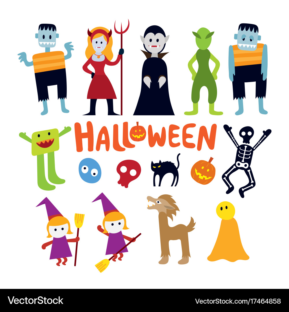 Halloween monster characters set Royalty Free Vector Image